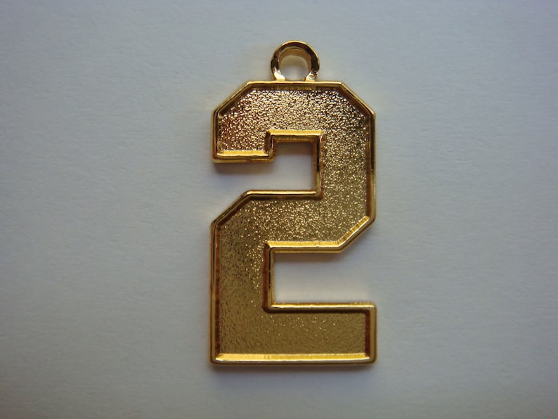 Number 2 Jersey Style Sports Necklace Charm Pendant (0.8" Tall) GOLD ...