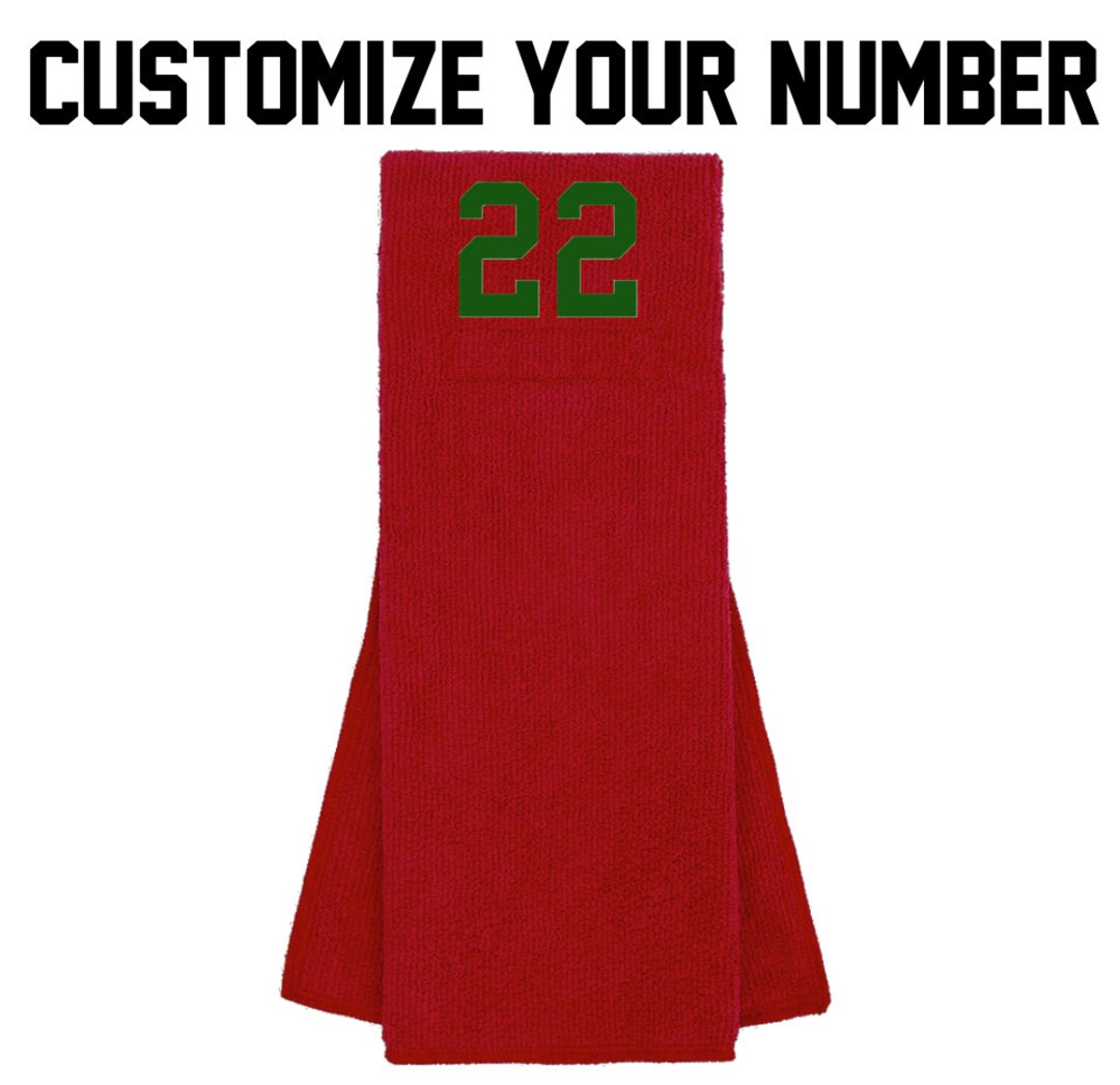 Pick Your Number Football Towel RED W/ GREEN #'s Custom Player ...