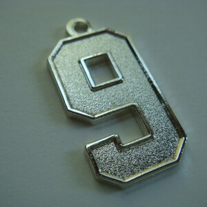 Number 9 Jersey Style Sports Necklace Charm Pendant (0.8" Tall) SILVER ...