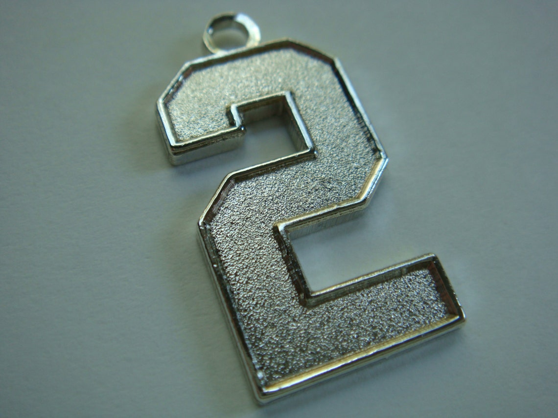 Number 2 Jersey Style Sports Necklace Charm Pendant (0.8" Tall) SILVER ...