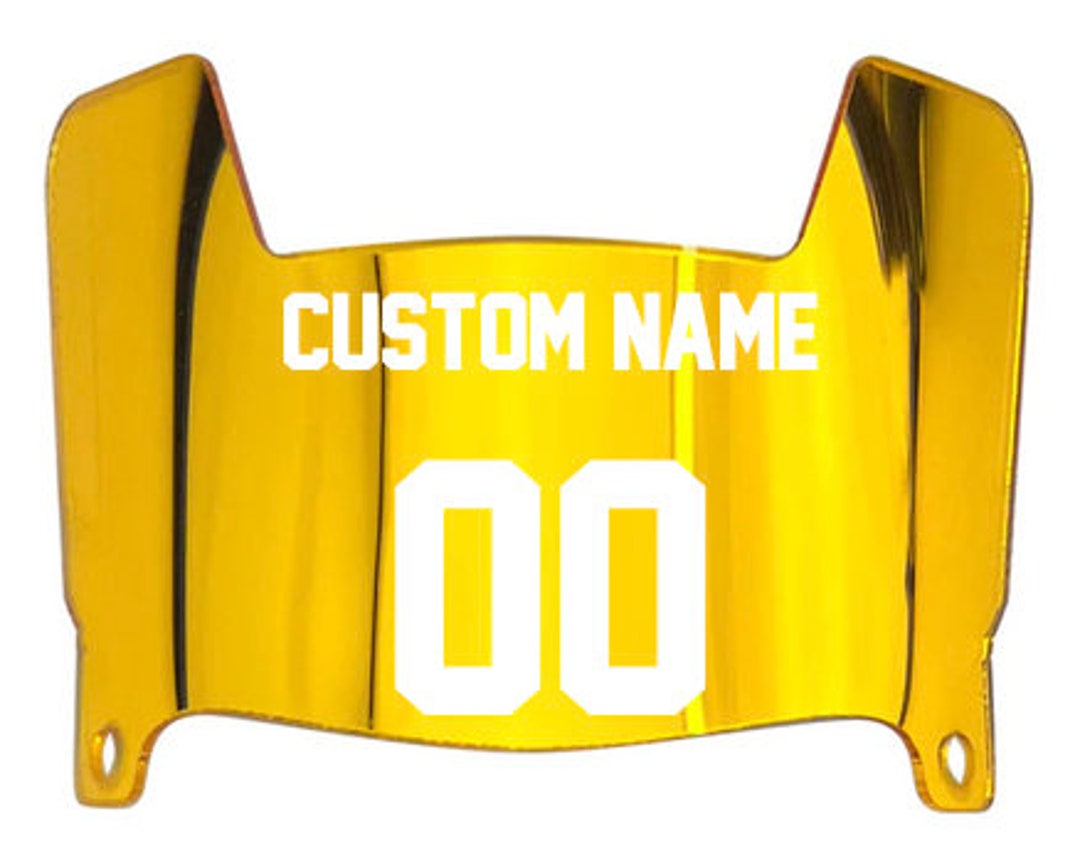 Custom Name & Number Mini Football Helmet GOLD CHROME MIRROR Eye Shield ...