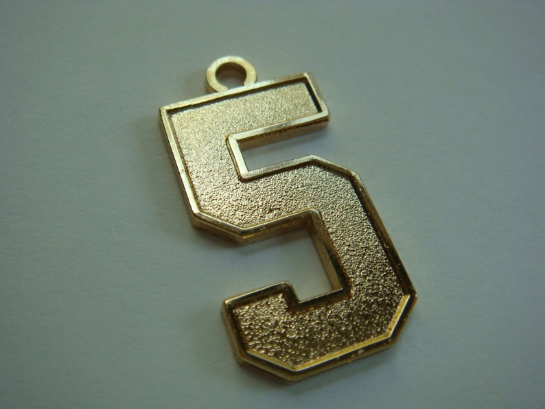 Number 5 Jersey Style Sports Necklace Charm Pendant (0.8" Tall) GOLD ...
