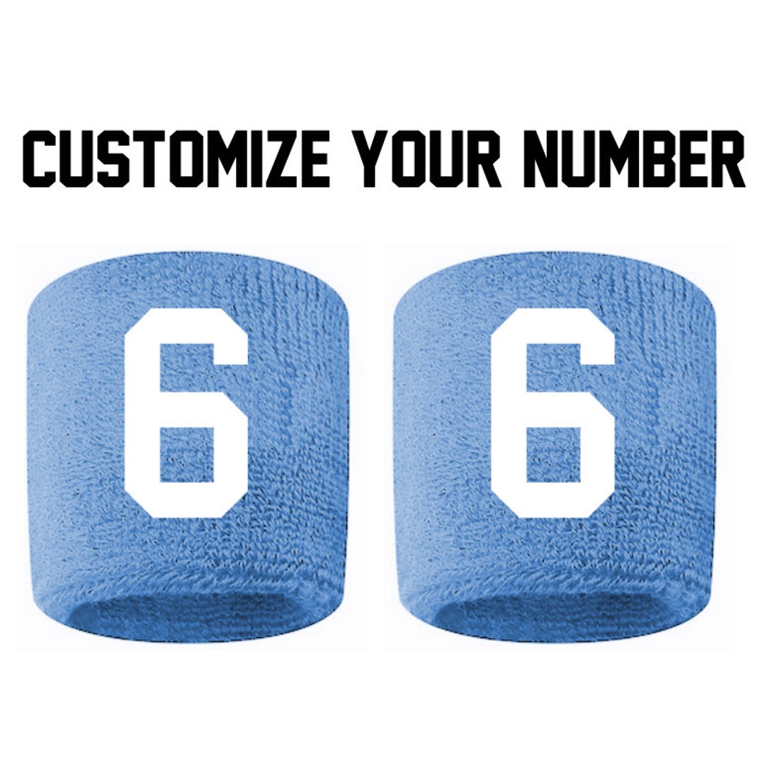 Pick Your Number LIGHT BLUE W/ WHITE Embroidered Stitched Sweatband ...