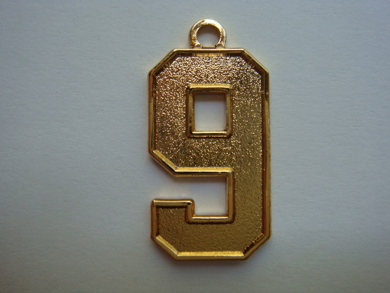 Number 9 Jersey Style Sports Necklace Charm Pendant 0.8 Tall GOLD ...