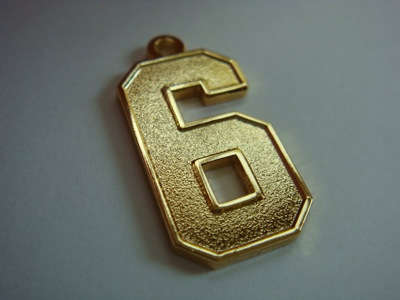 Number 6 Jersey Style Sports Necklace Charm Pendant (0.8" Tall) GOLD ...
