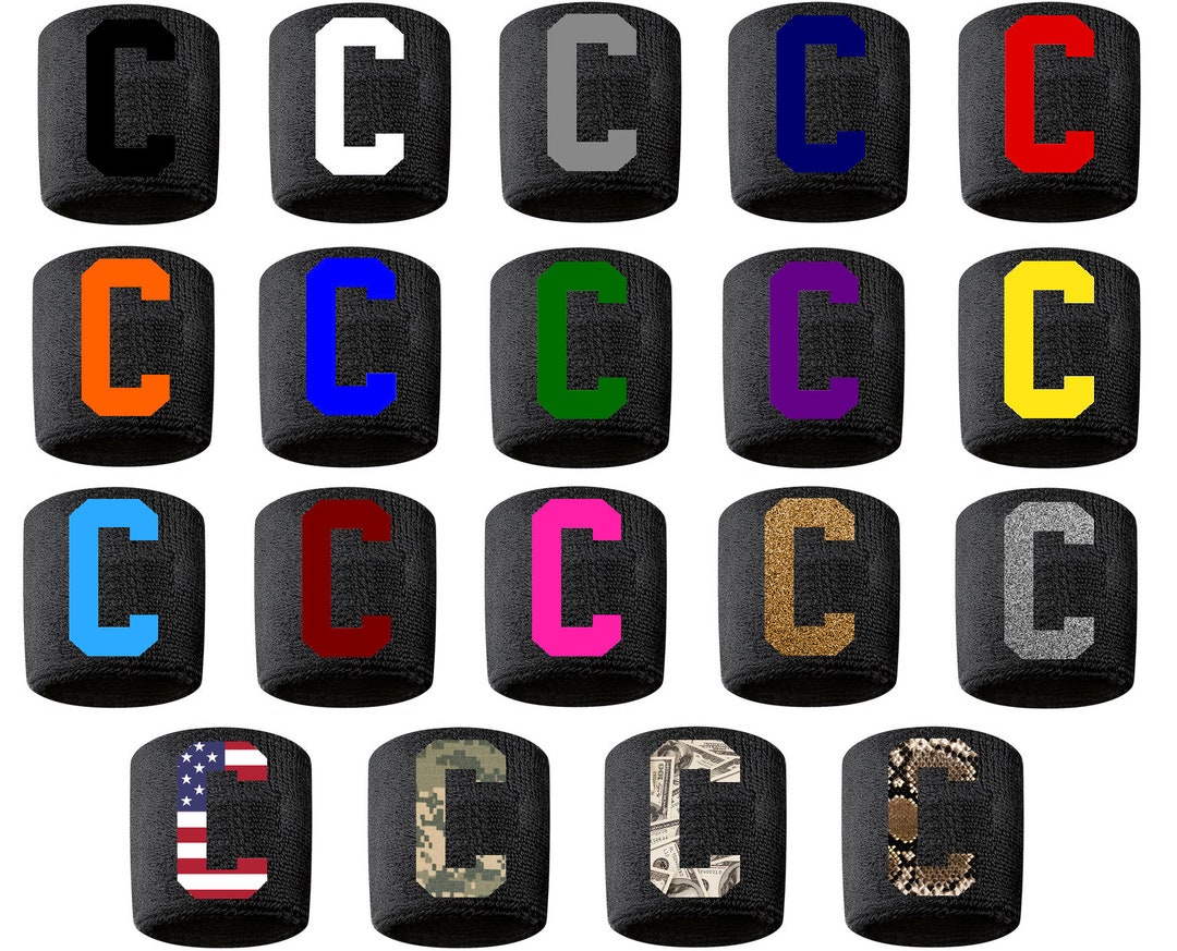 Captain Patch Sweatband Wristband Black Embroidered C Football Baseball ...