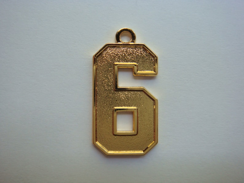 Number 6 Jersey Style Sports Necklace Charm Pendant (0.8" Tall) GOLD ...