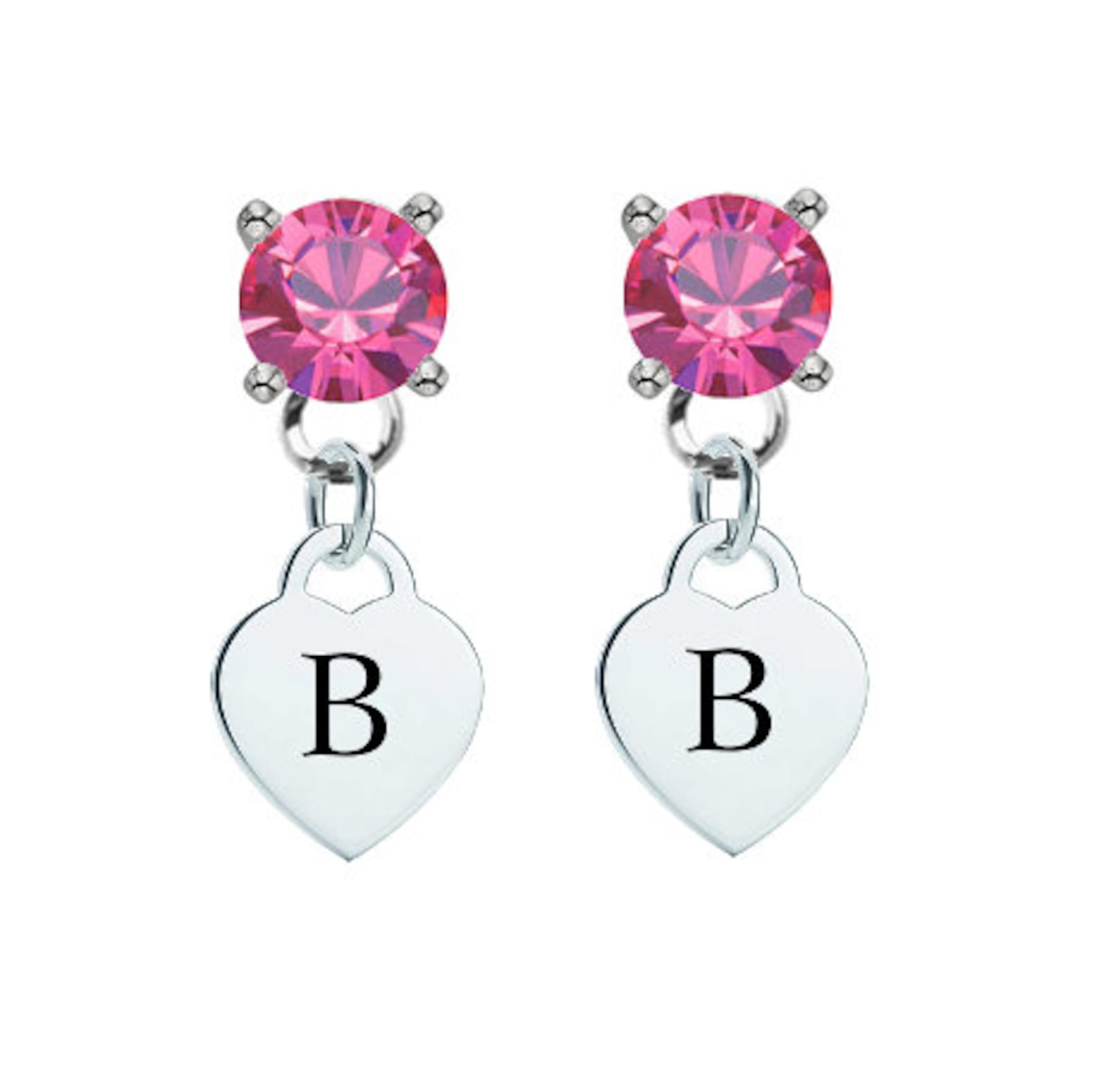 Letter B Name Initial Silver Heart Crystal Post Stud Dangle - Etsy