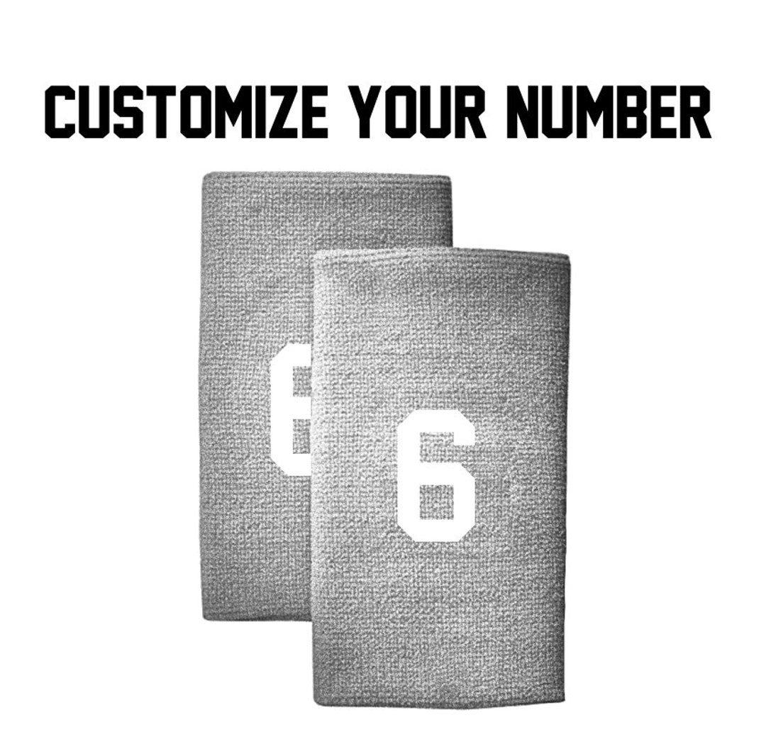 Custom Number 6" Sweat Band Wrist Band GRAY W/ WHITE Numbers Sweatband ...