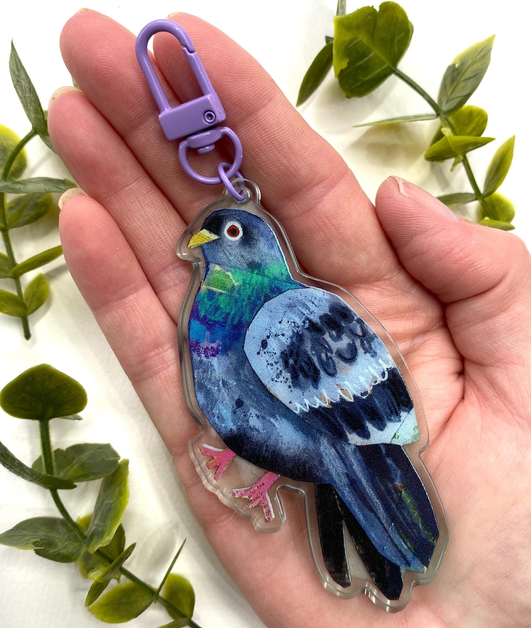 Rock Pigeon Acrylic Keychain | Kawaii Cute Nature Charm | Double Sided ...