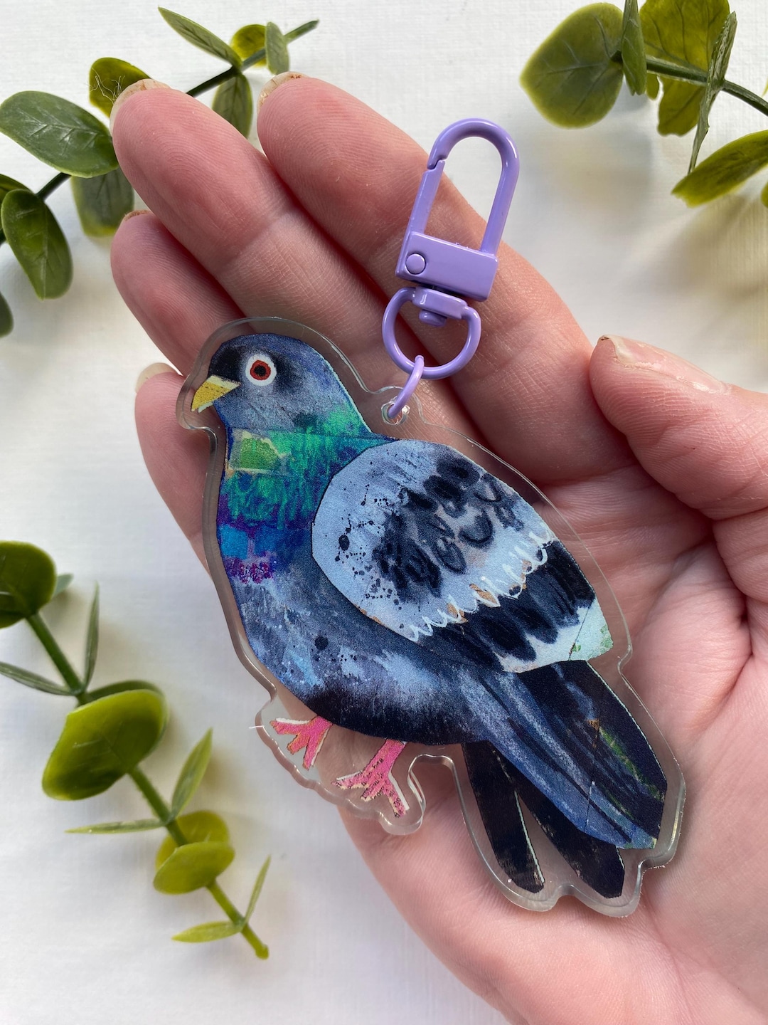 Rock Pigeon Acrylic Keychain | Kawaii Cute Nature Charm | Double Sided ...
