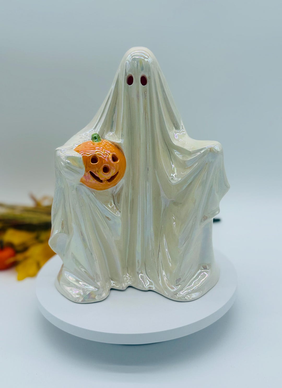 Lighted Iridescent White Ceramic Ghost Lamp - Etsy