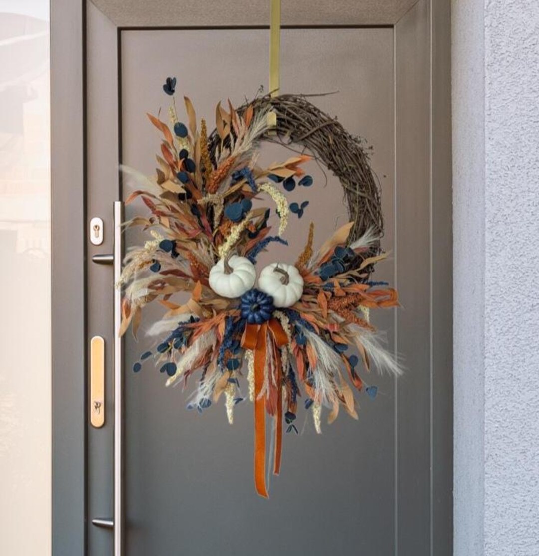 Fall Blue Boho Wreath -door Wreath - Fall Wreath - Autumn Swag Wreath ...