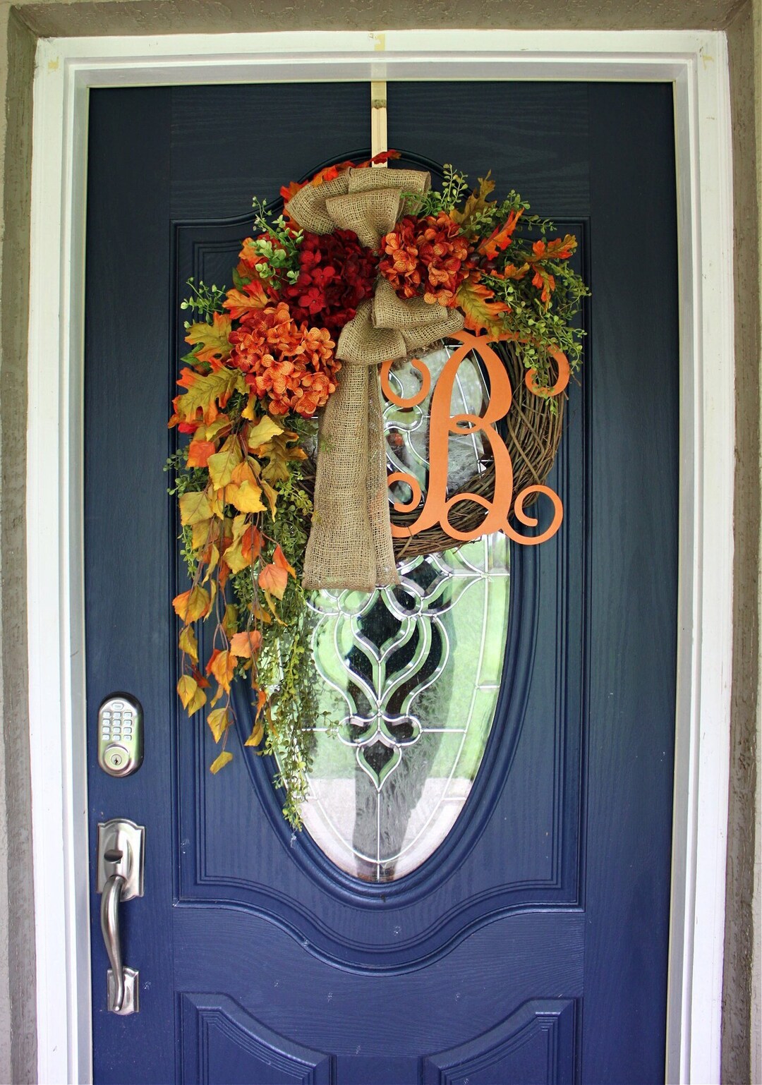 Maple Leaves and Fall Color- Autumn Decor -fall Door Wreath - Hydrangea ...
