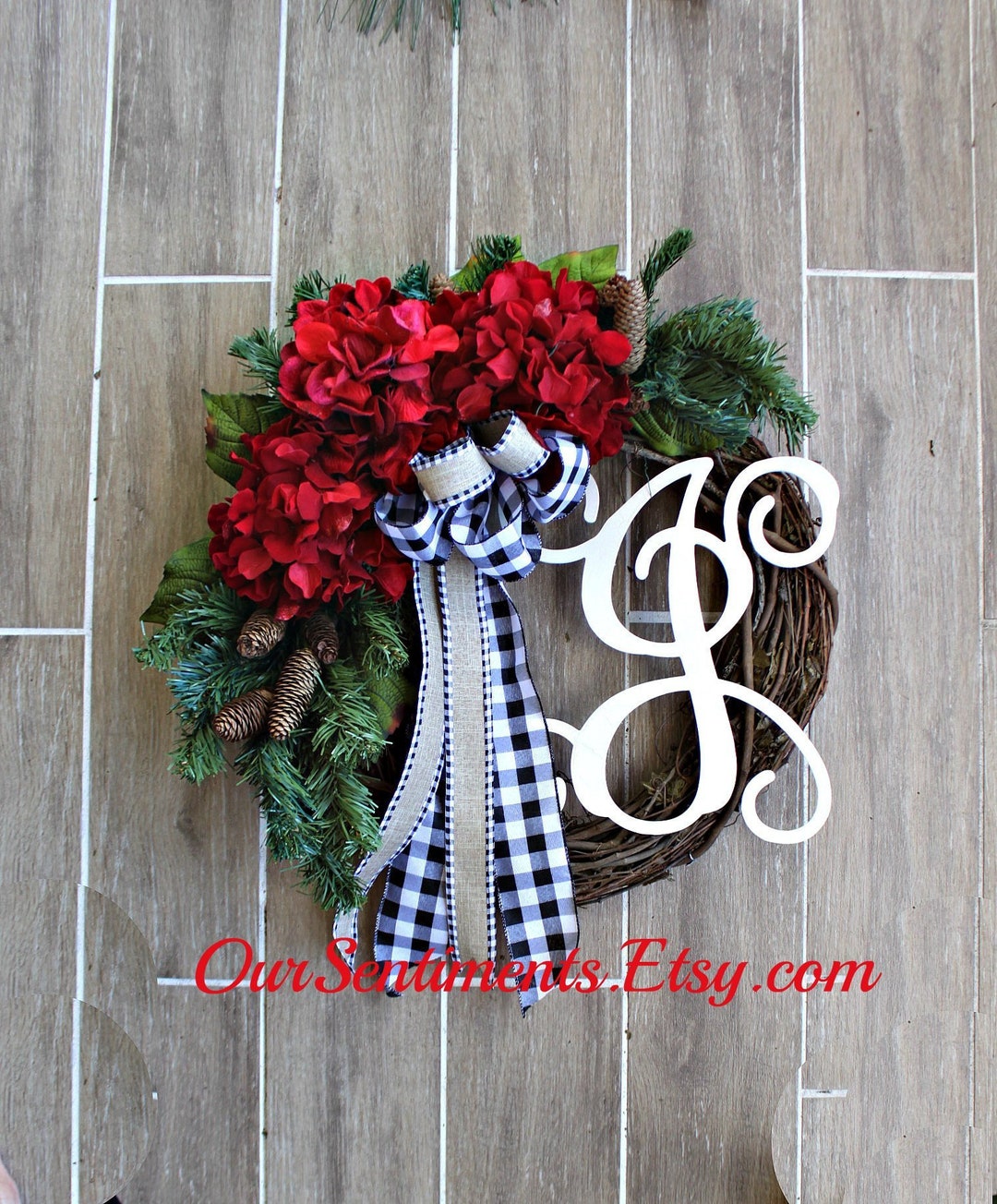 Christmas Hydrangea Wreath: Grapevine Holiday Door Decor, Optional ...