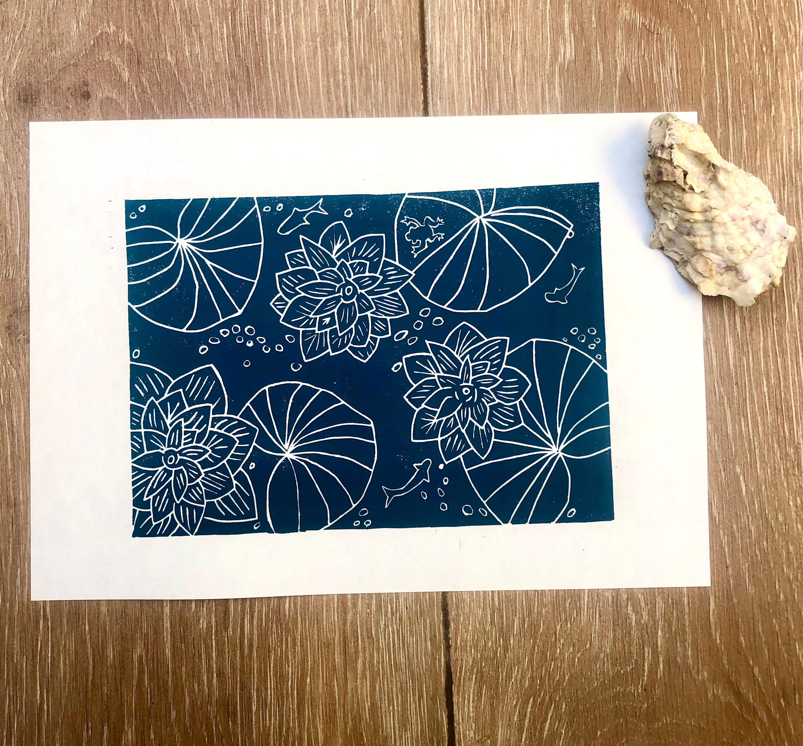 Waterlilies - Original Linocut Print - Etsy