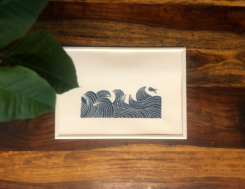 Wave and Fish Original Linocut Print - Etsy