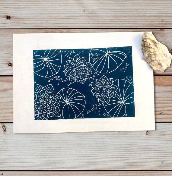 Waterlilies Original Linocut Print - Etsy