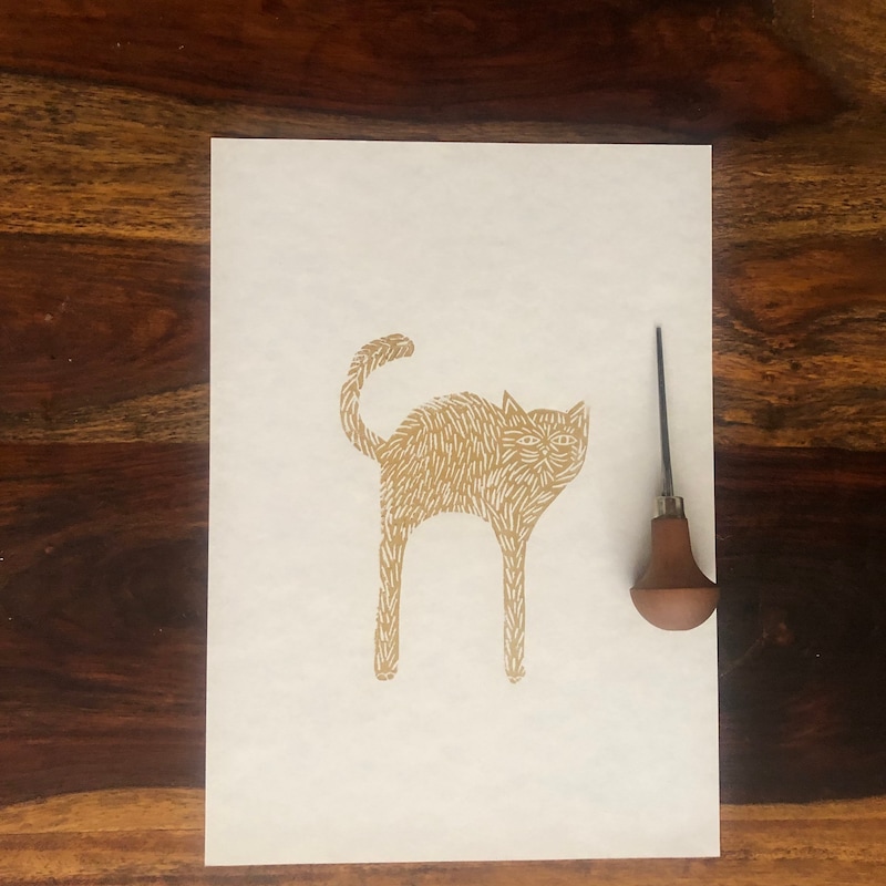 Cat Lino Print - Etsy UK