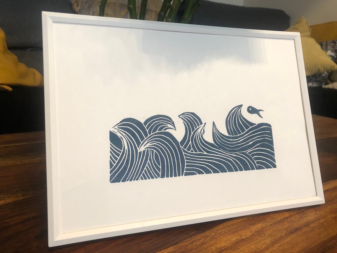 Wave and Fish Original Linocut Print - Etsy
