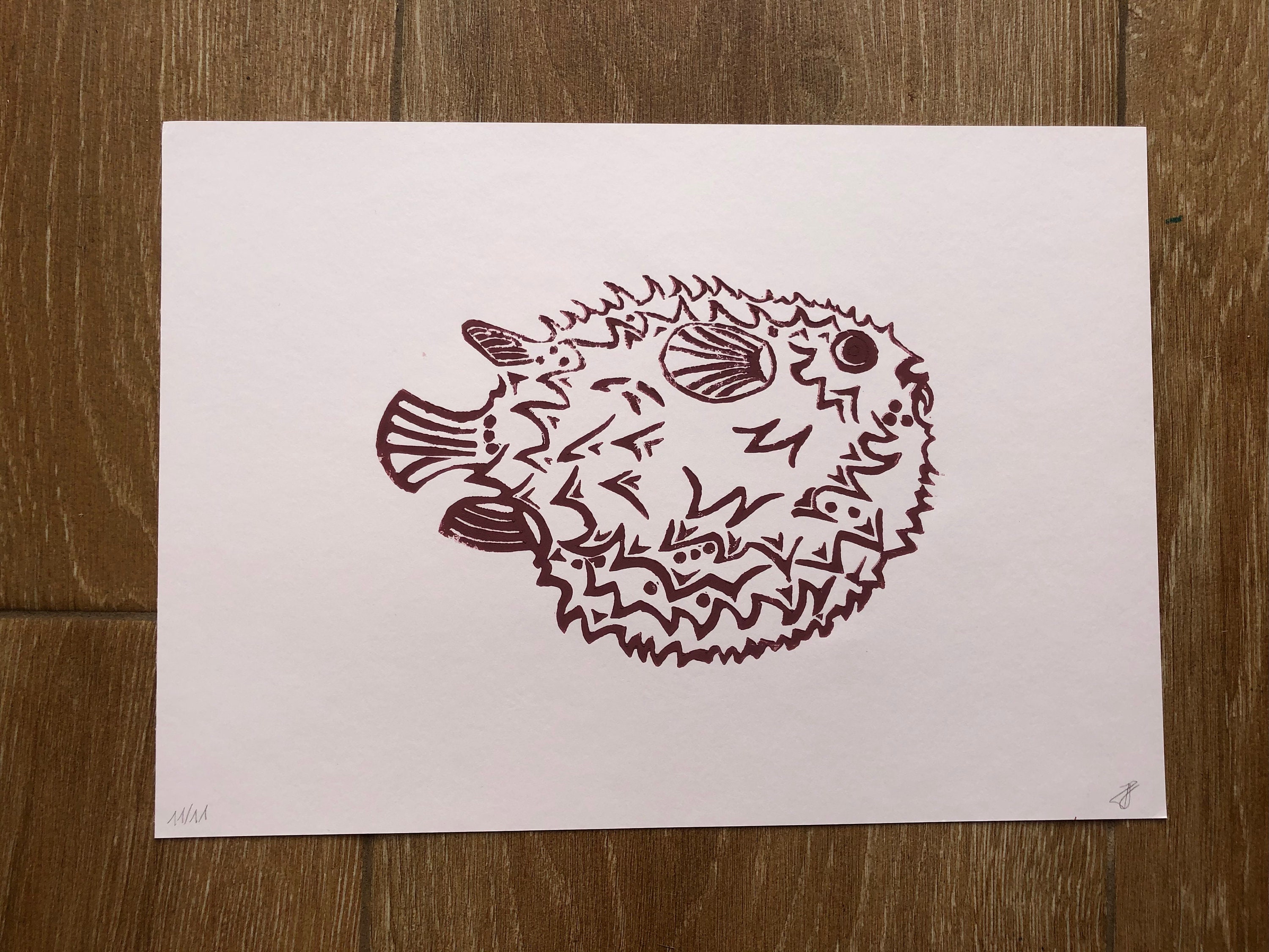 Purple Pufferfish Original Linocut Print - Etsy