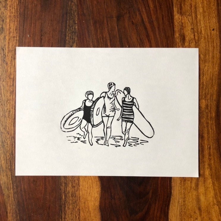 Into the Waves Original Lino Cut Print - Etsy