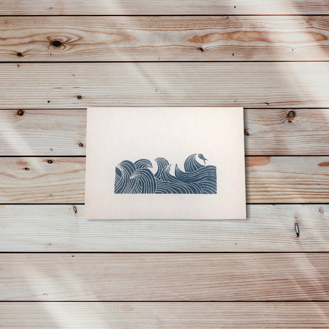 Wave and Fish Original Linocut Print - Etsy