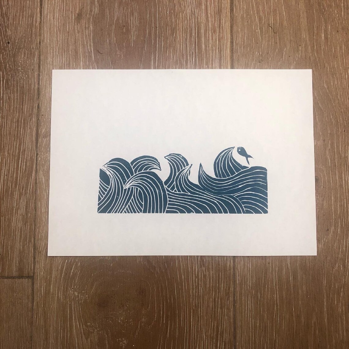Wave and Fish Original Linocut Print - Etsy