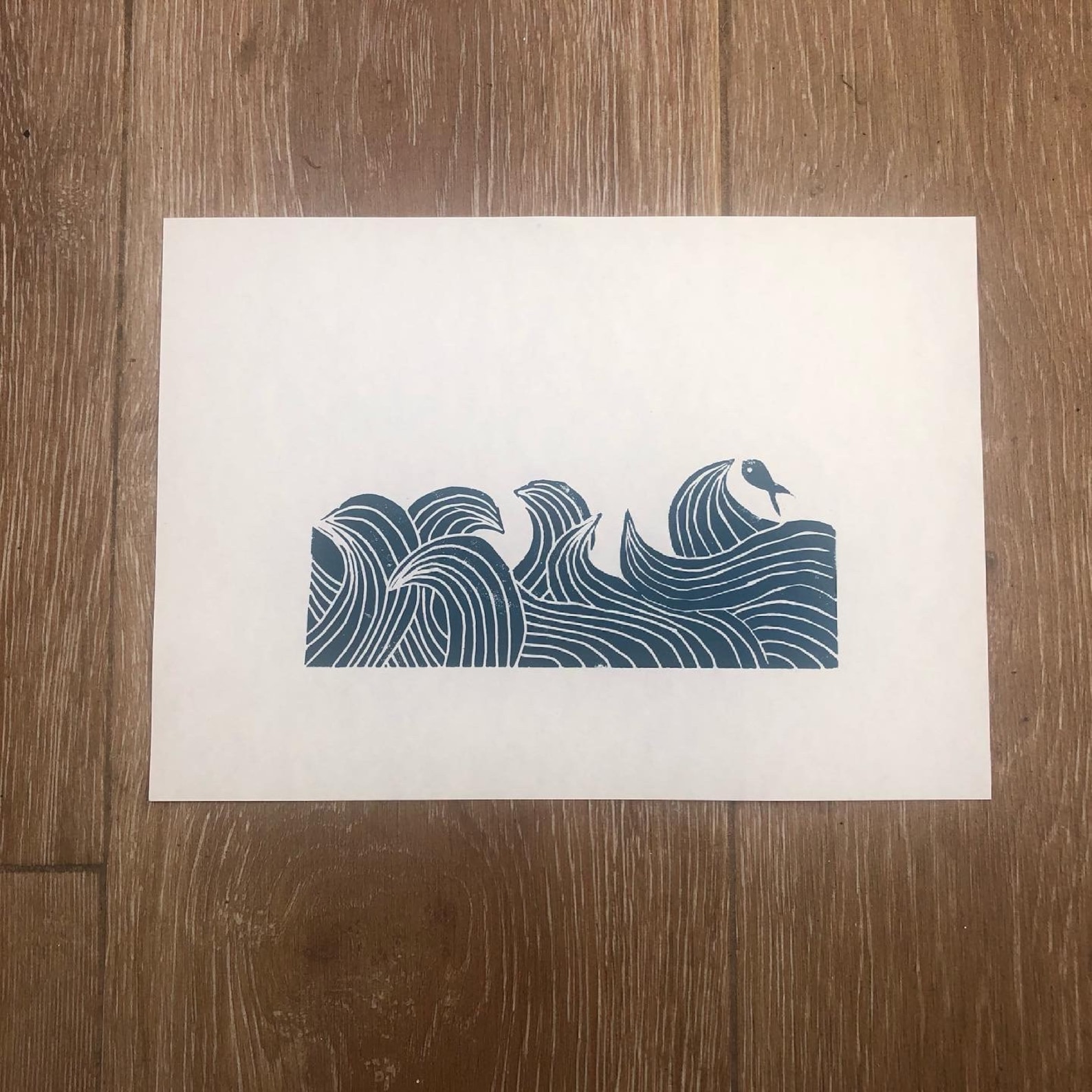 Wave and Fish Original Linocut Print - Etsy
