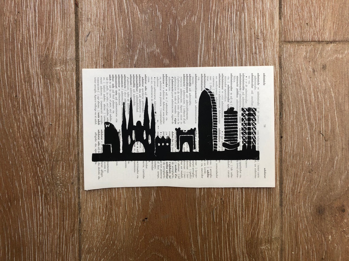 Barcelona Skyline - Original Linocut Print - Etsy