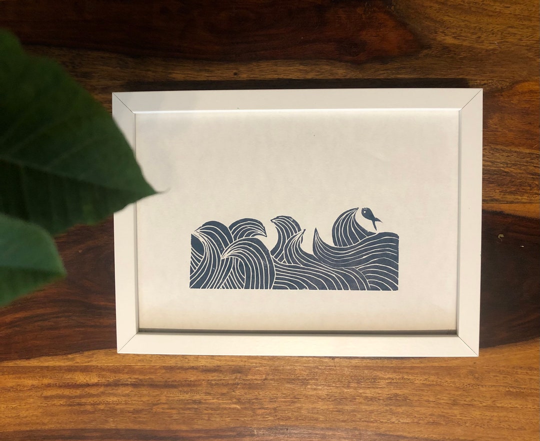 Wave and Fish - Original Linocut Print - Etsy