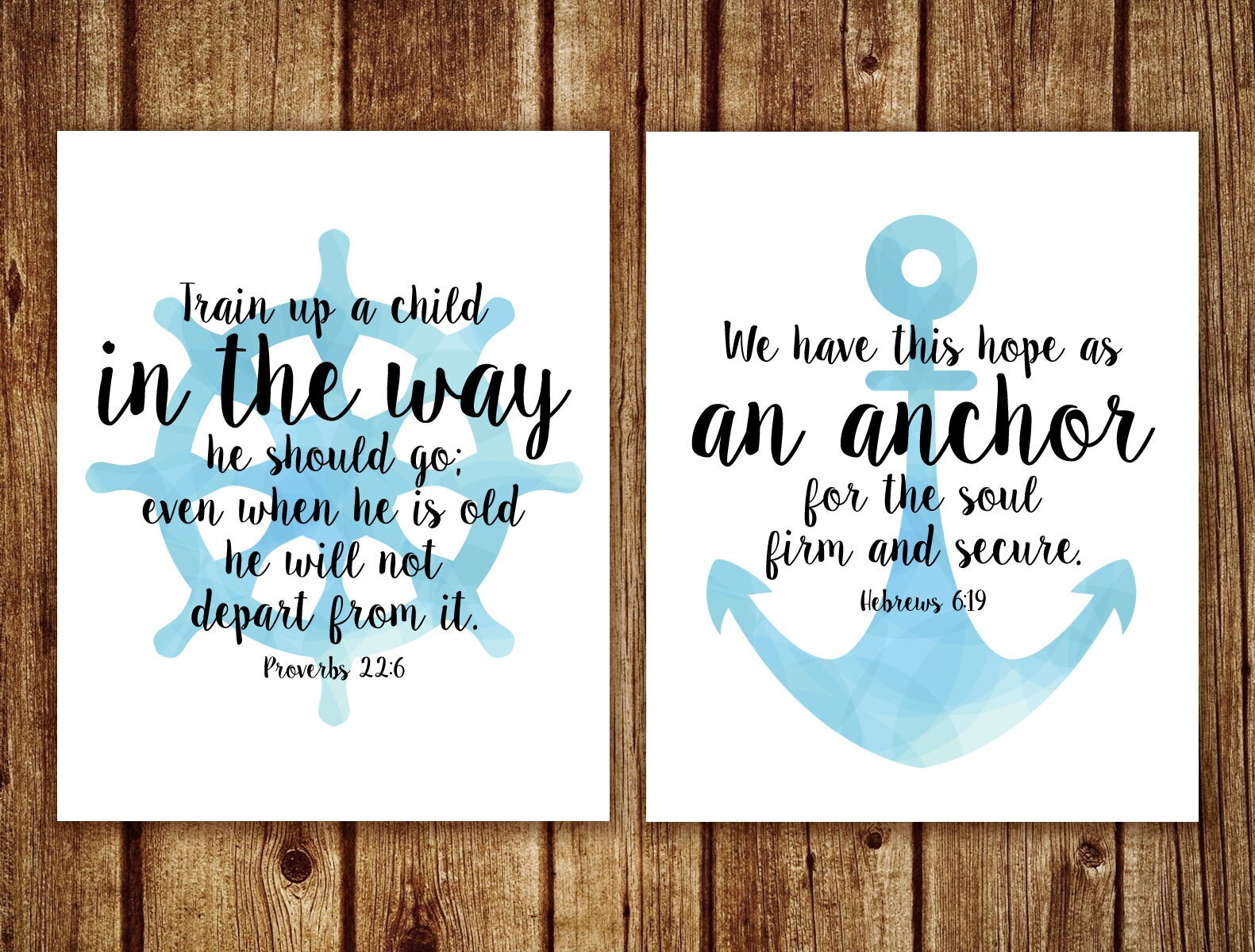 Nautical Nursery Baby Shower Decor Wall Art | Proverbs 22 and Hebrews 6 ...