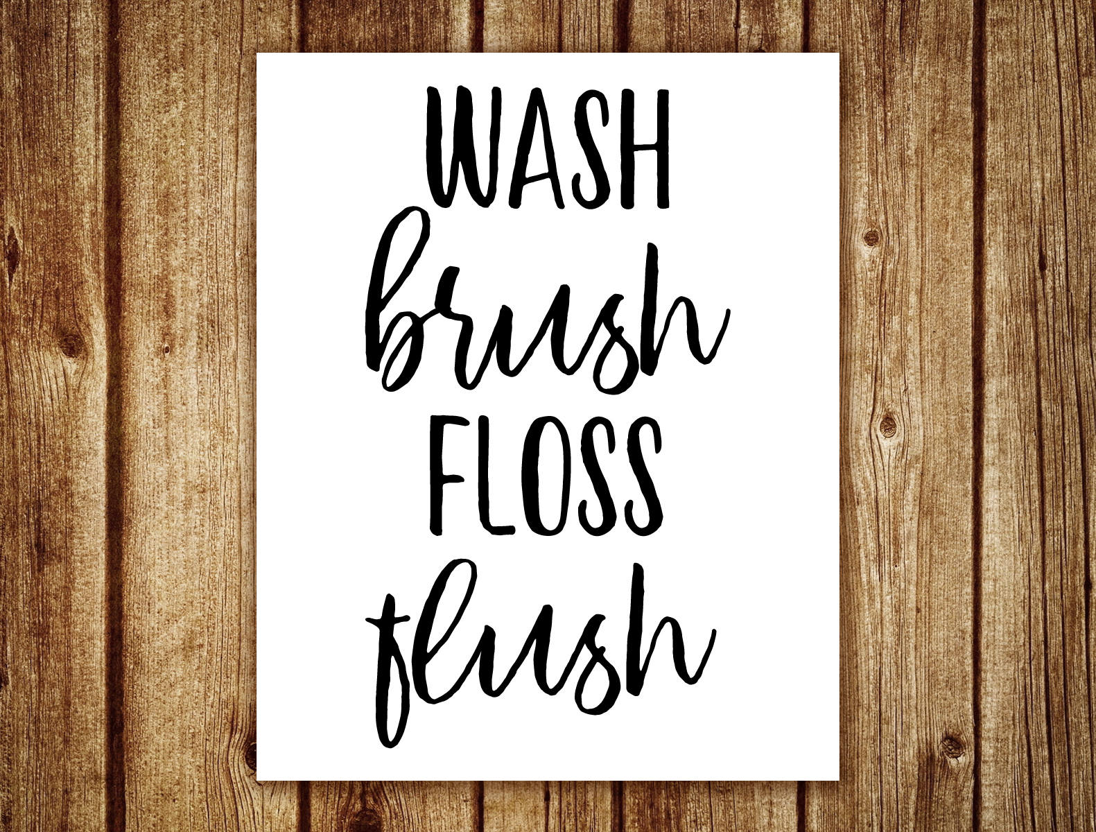 Wash Brush Floss Flush Wall Art | Cursive Quote Bathroom Decor ...