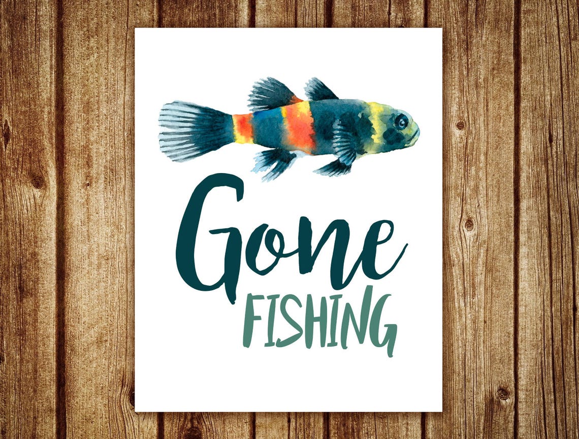 Gone Fishing Themed Party Watercolor Art | Bait and Tackle Printable ...