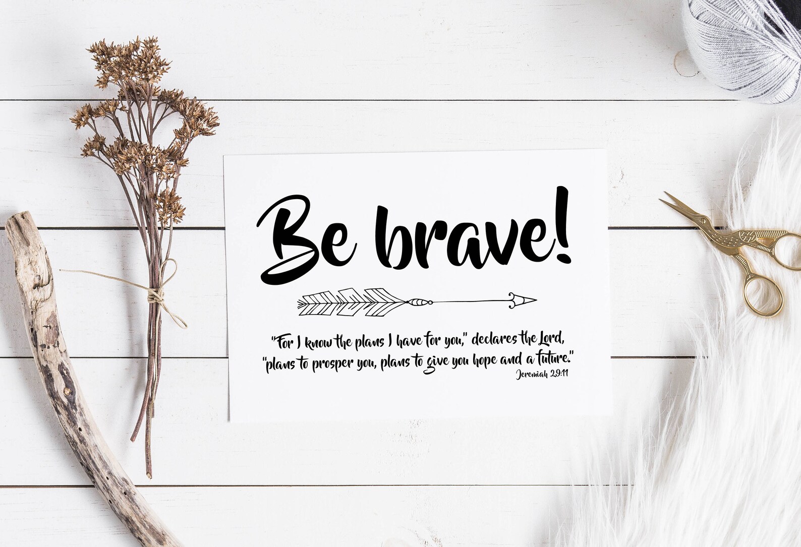 Be Brave Arrow Print | Jeremiah 29:11 Bible Verse Wall Art | Cursive ...