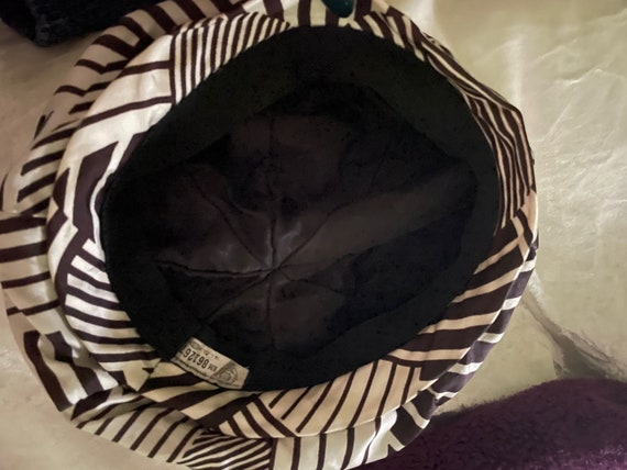 1960's Vintage Mod Cap Hat Beret Brown White Cream - Gem