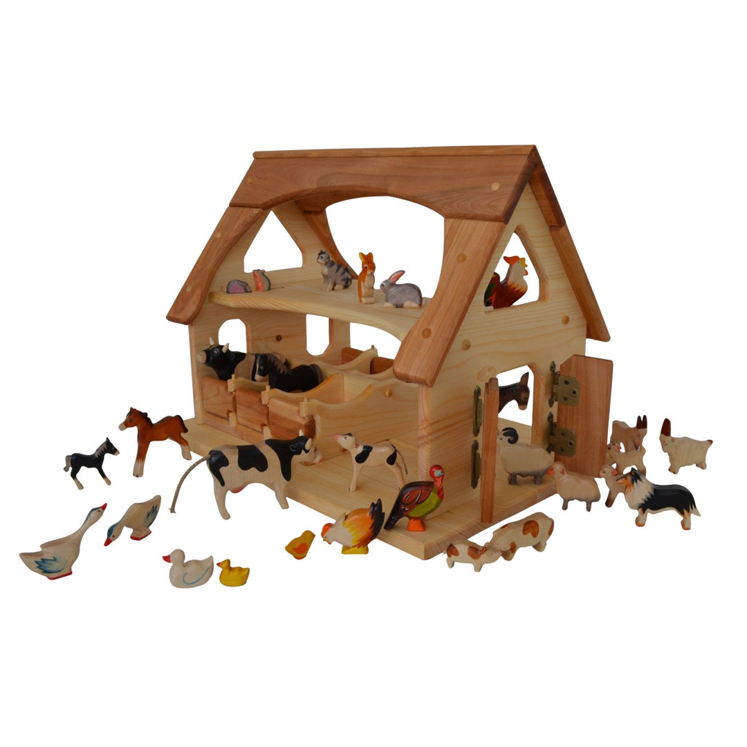 Natural Wooden Toy Stable-waldorf Wooden Stable Toy - Etsy