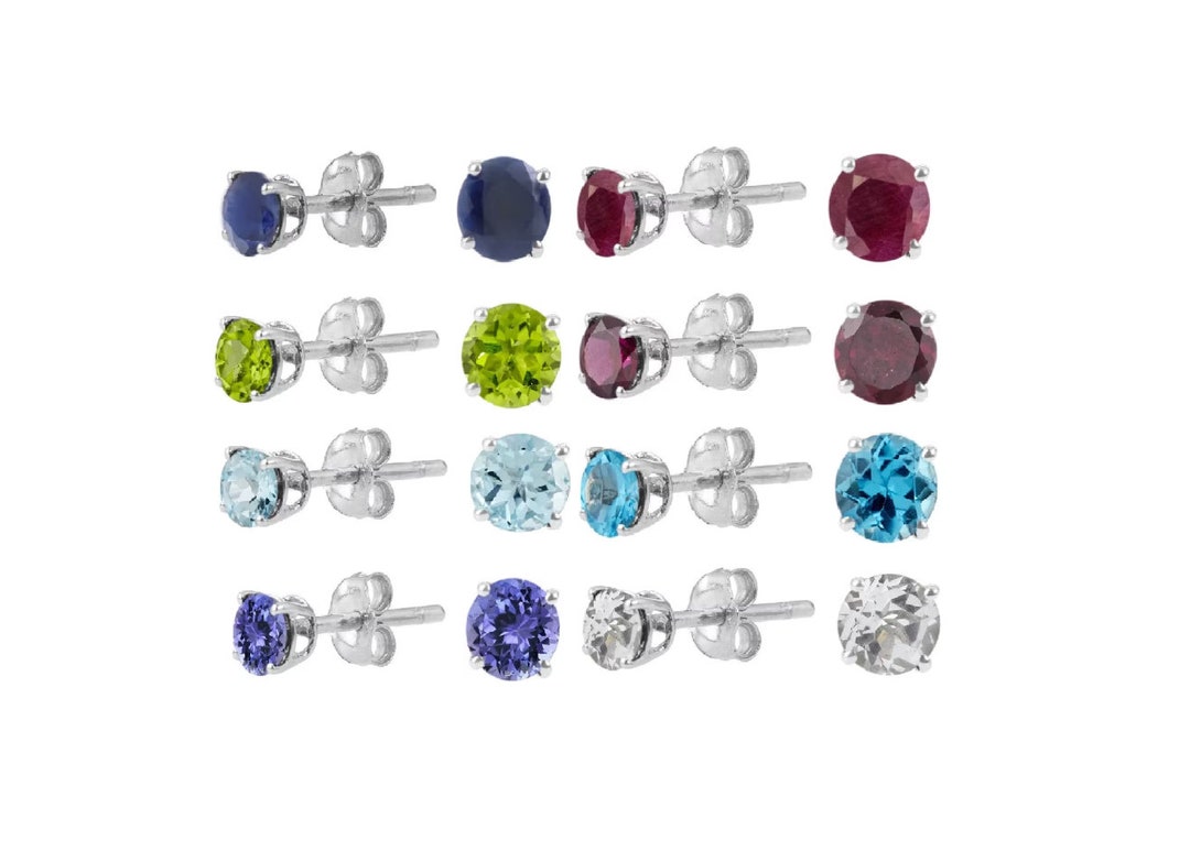 Natural Gemstone Stud Earring Women, 4mm Round Stud Earring, Sterling ...