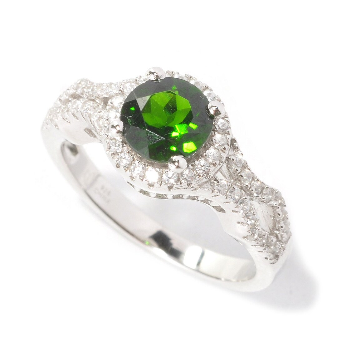 Chrome Diopside Ring Women, Solitaire With Accent Ring for Her, Natural ...