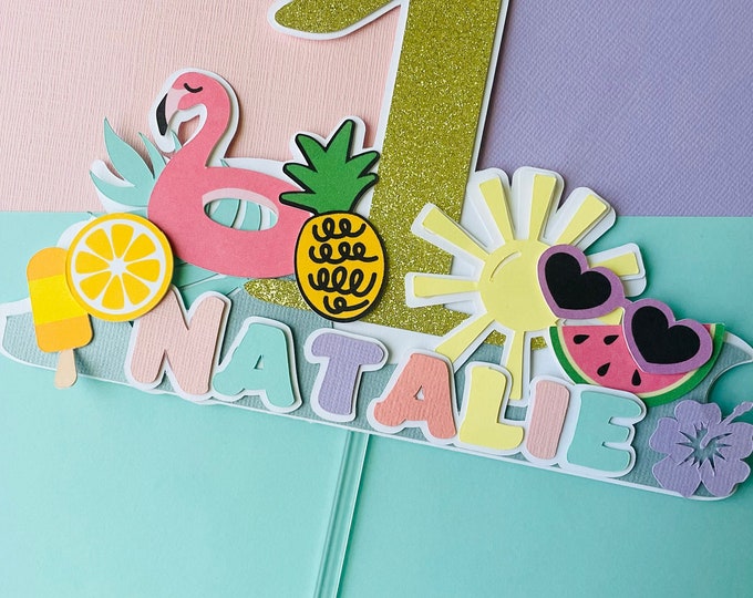 Tropical Birthday Topper Summer Birthday Topper Pool Party Cake Topper ...