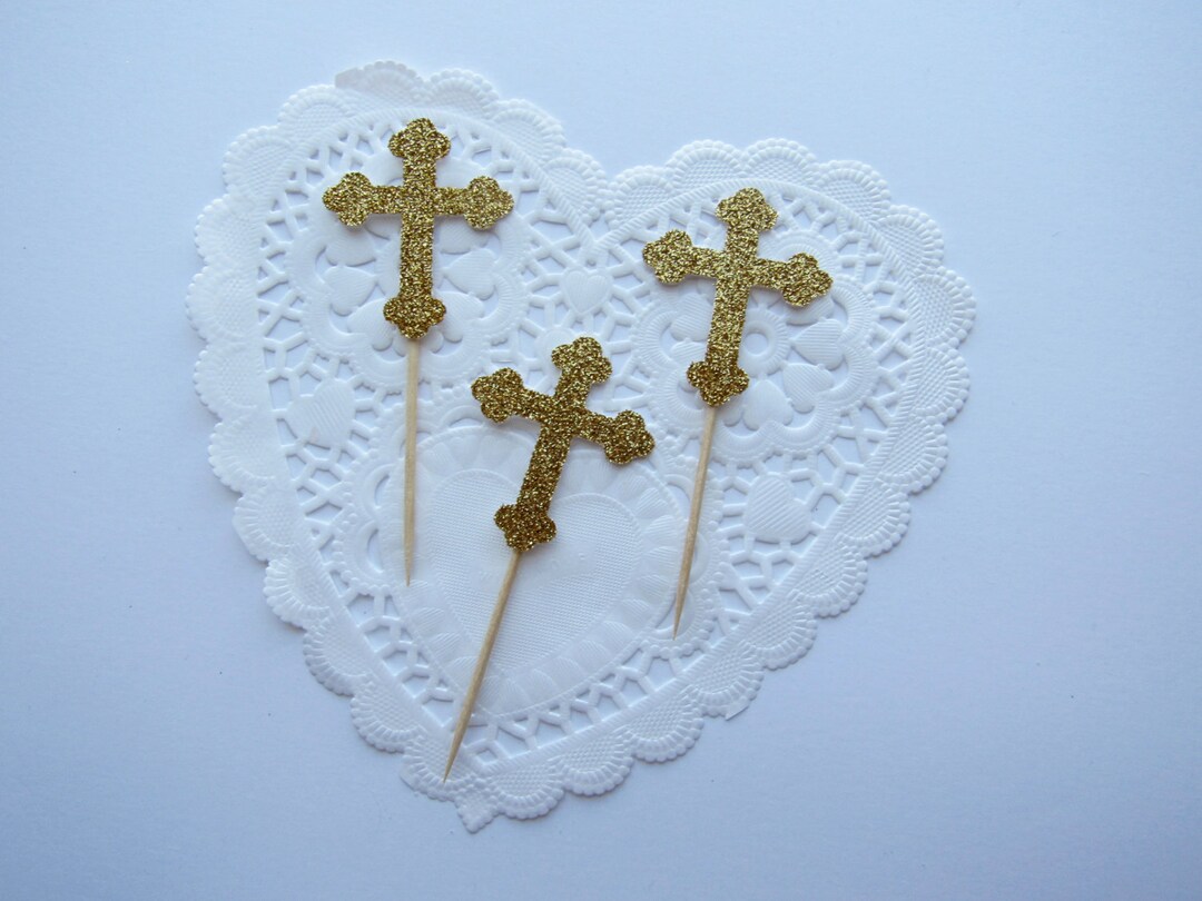 Gold Cross Cupcake Toppers, Silver Cross Cupcake Toppers, Baptism ...