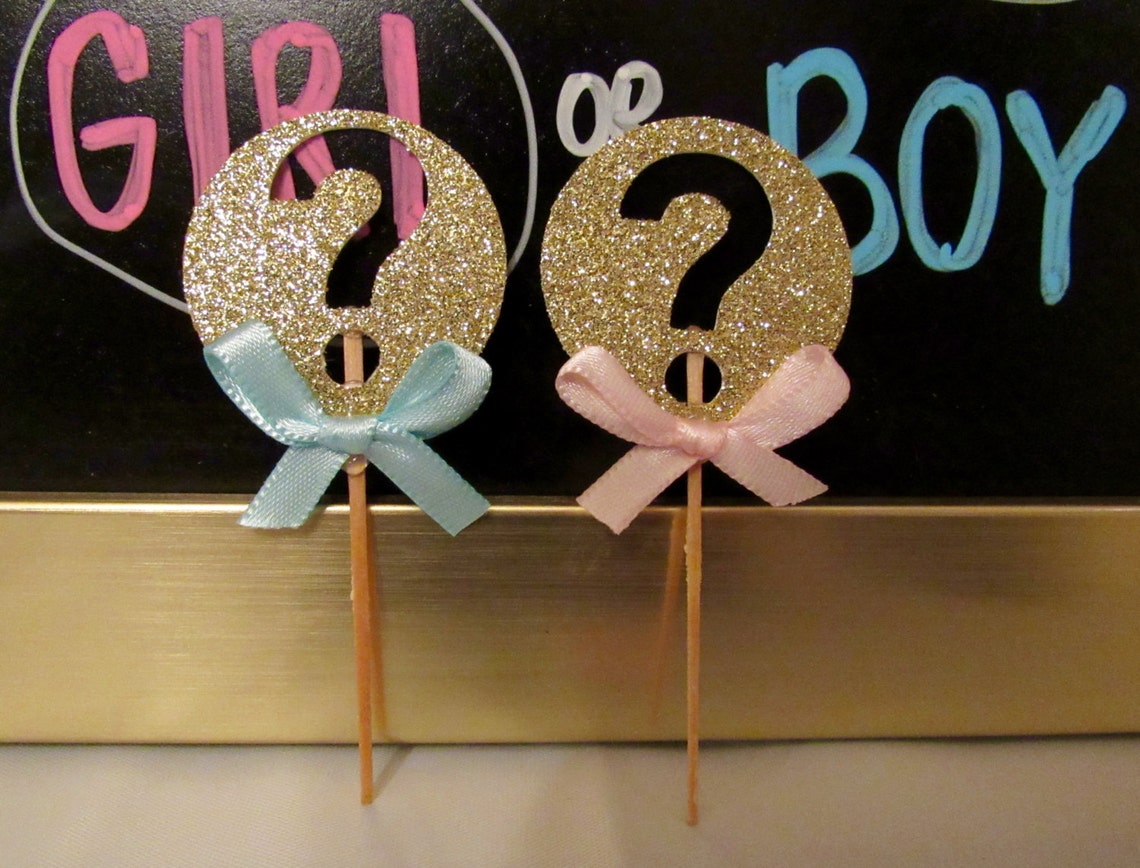 Gender Reveal Cupcake Toppers Gold Pink And Blue Gender Etsy