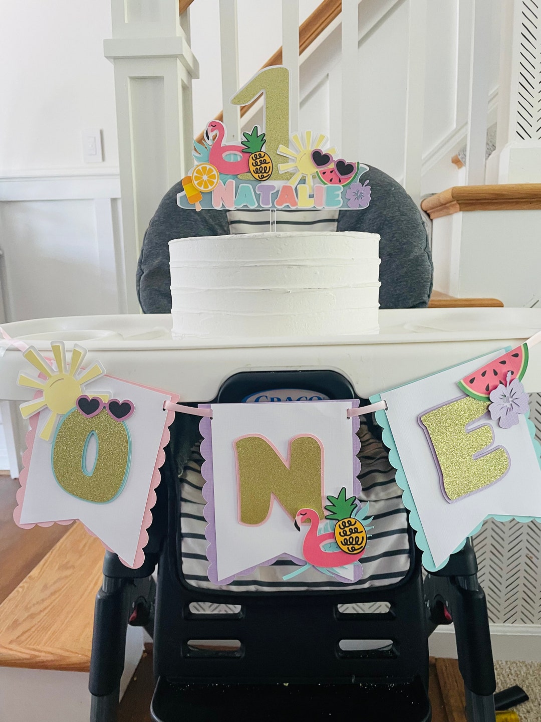 Tropical First Birthday - Summer Birthday Banner - Pool Party High ...