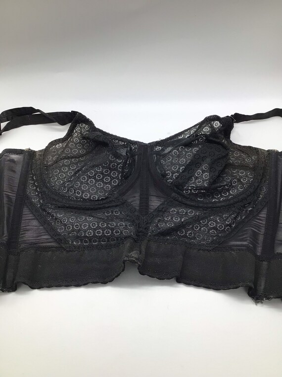 1940s black long line bra lace 36D snowflake Bow bra … - Gem