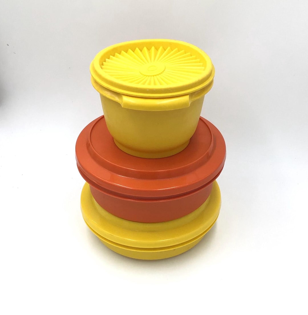 Tupperware Stackable 1960s Storage Bowl Lid Set. Orange and Yellow Mid ...