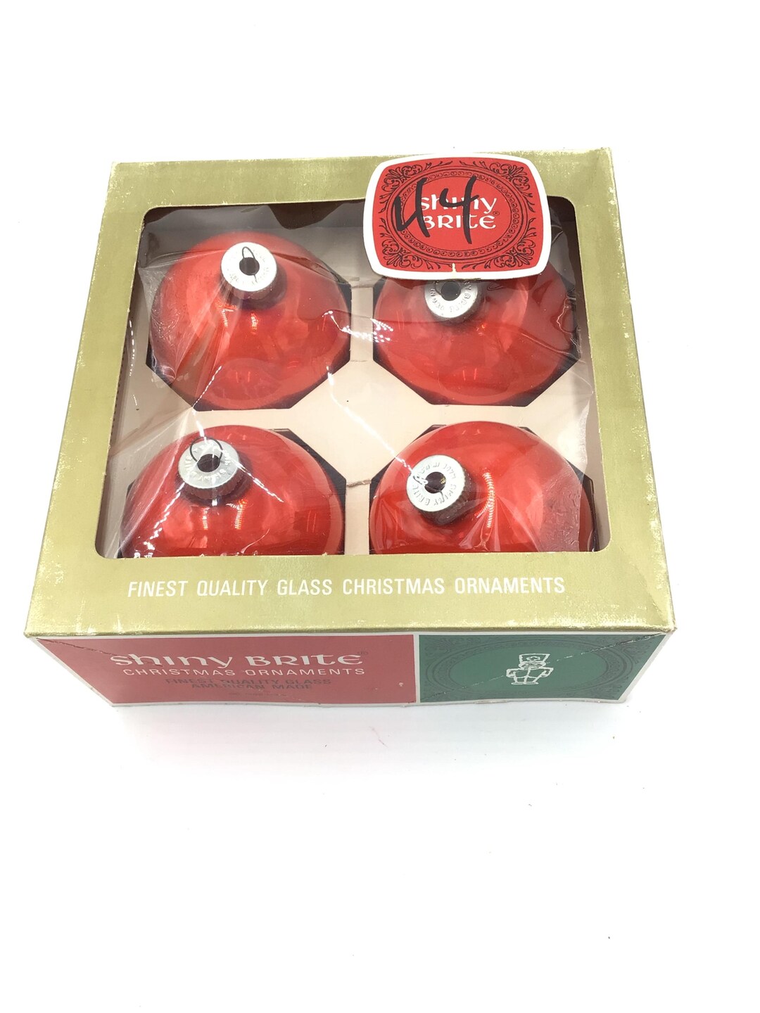 Shiny Brite Made in USA Christmas Glass Ornaments Red Orange Gorgeous ...