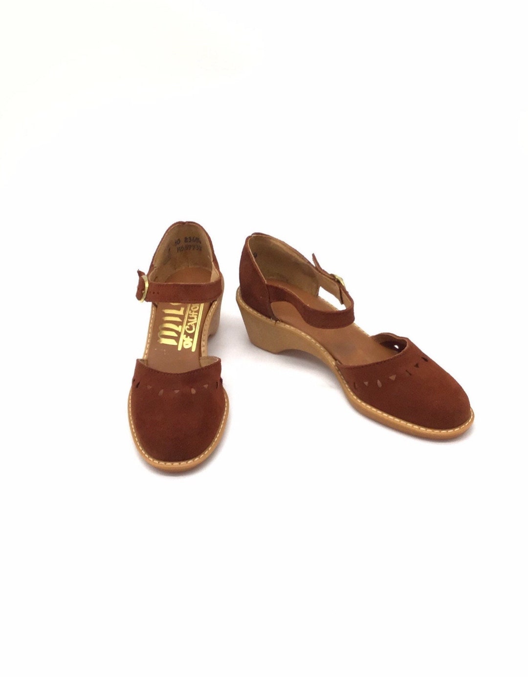 Brown Deadstock Suede Leather 70’s Wedges Milo of California - Etsy