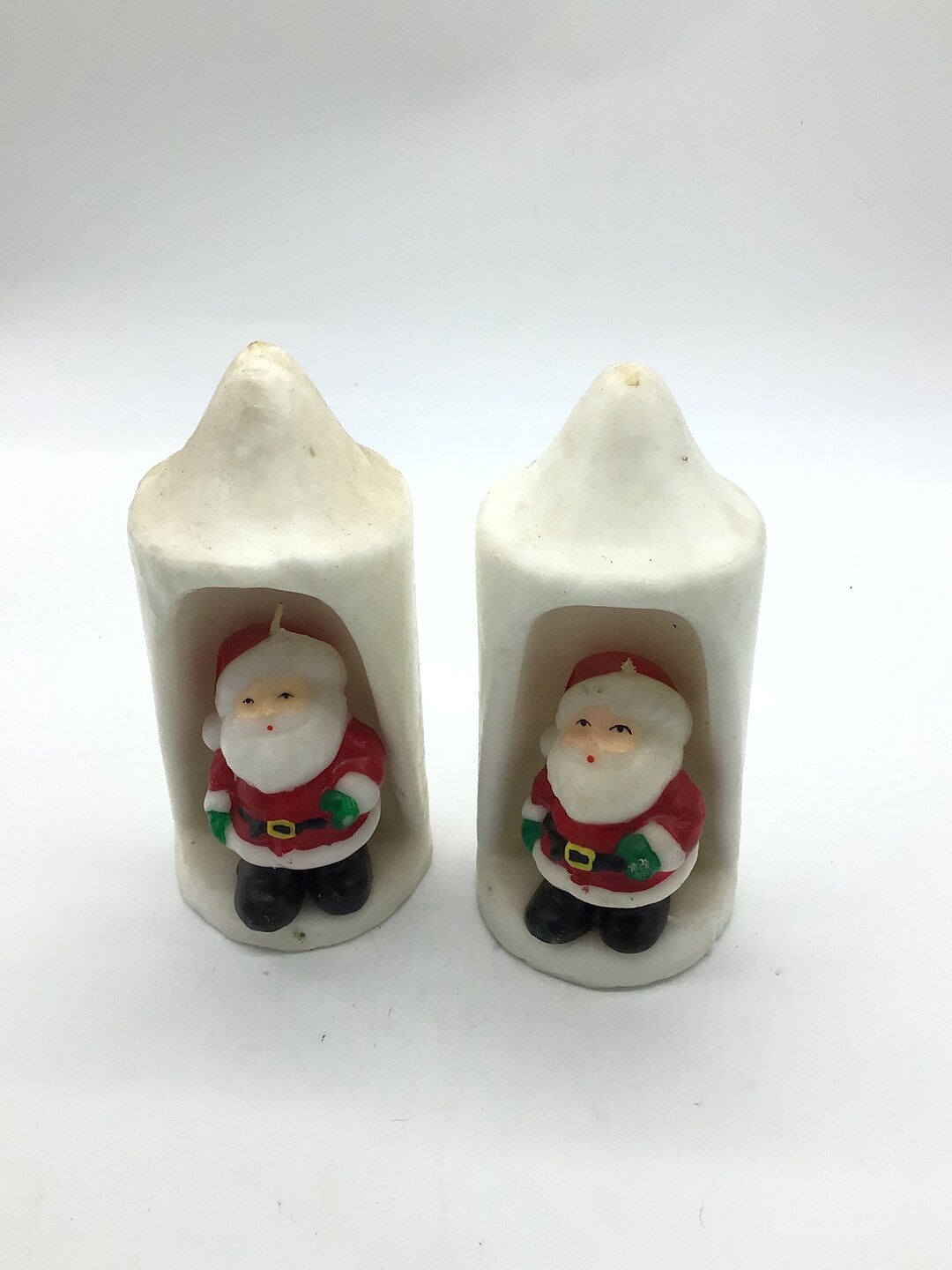 Two Vintage Santa Clause Christmas Holiday Pilar Candles 3D Double Wick ...