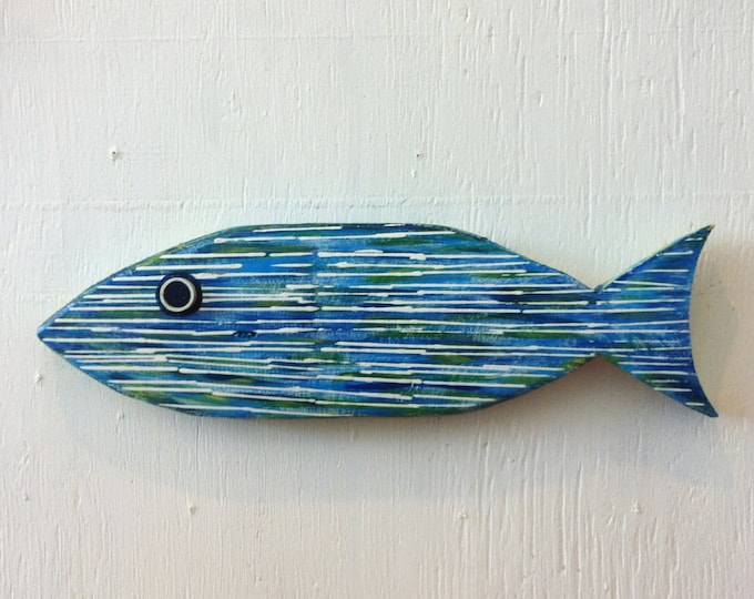 Blue Recycled Wood Fish Coastal Beach Wall Hanging Art Decor - Etsy