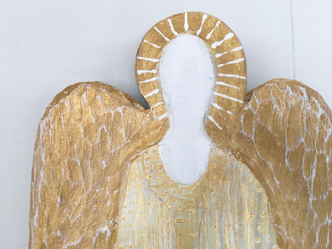 Rustic Recycled Gold White Wooden Angel Carving Wall Mantel - Etsy